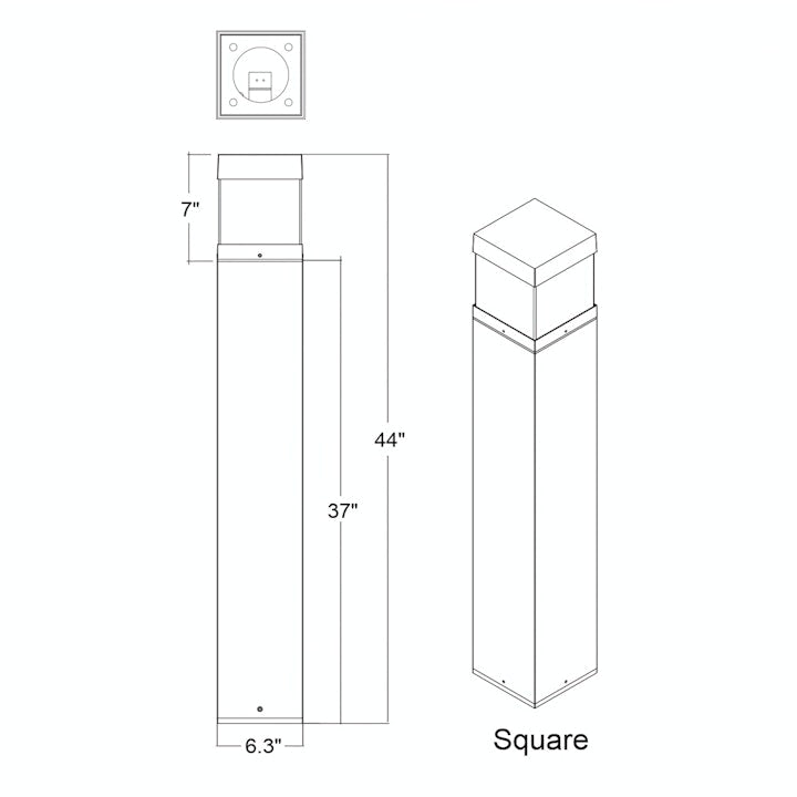 Bollard Square Flat Top, 2860 Lumen Max, Wattage and CCT Selectable ...