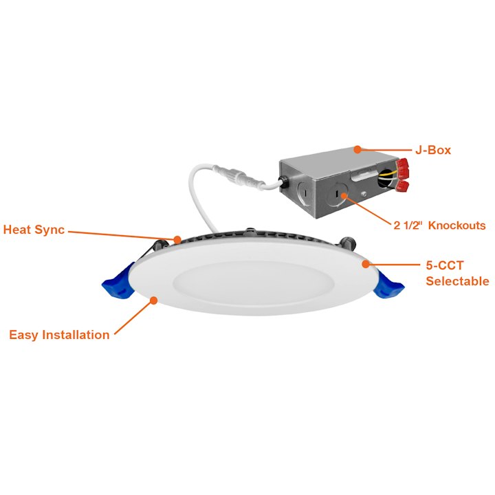4" External J-Box Round Downlight: Slim-Line, 840 Lumen Max, Wattage ...