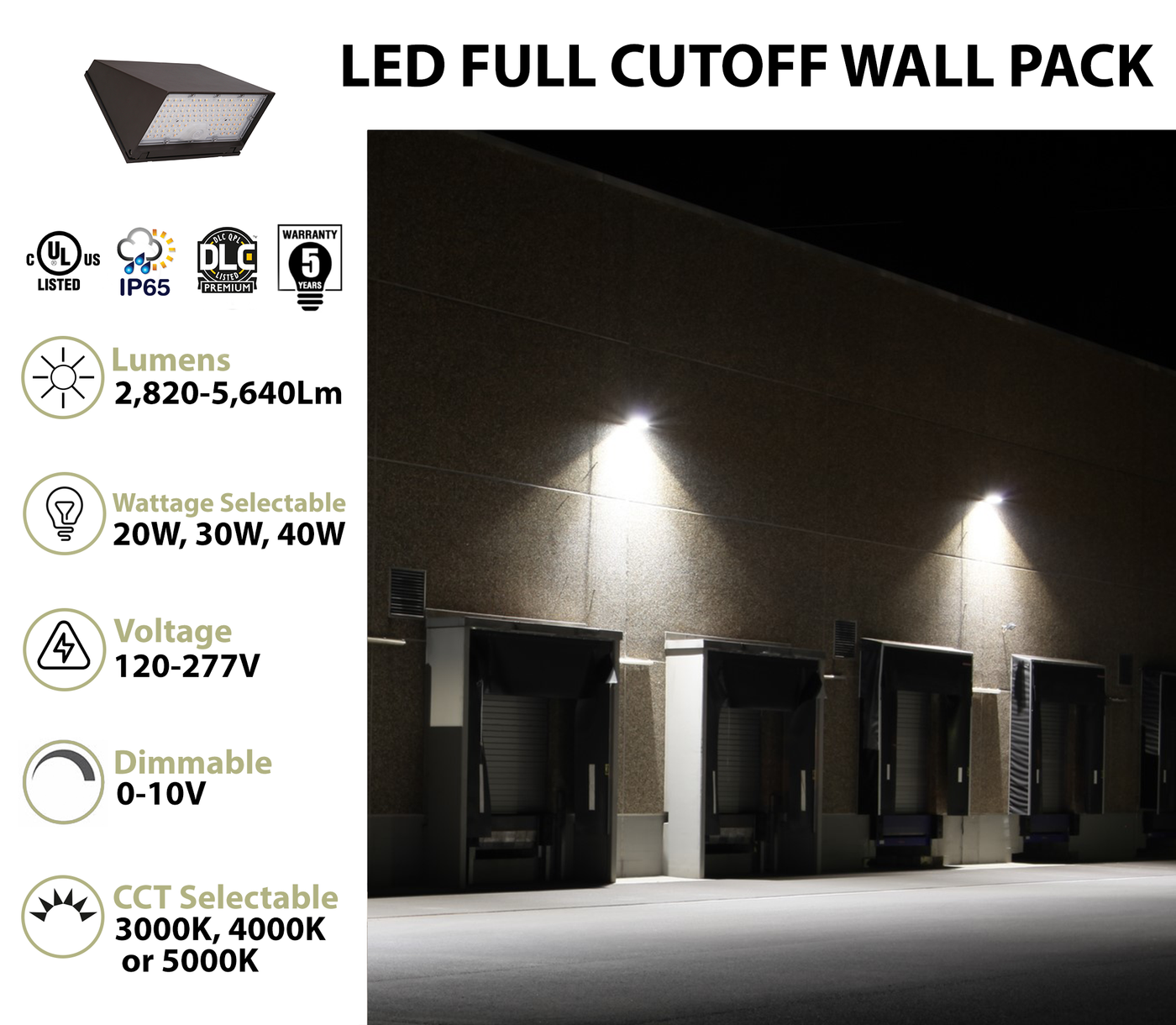 LED Traditional Cutoff Wall Pack, 5640 Lumen Max, Wattage and CCT ...
