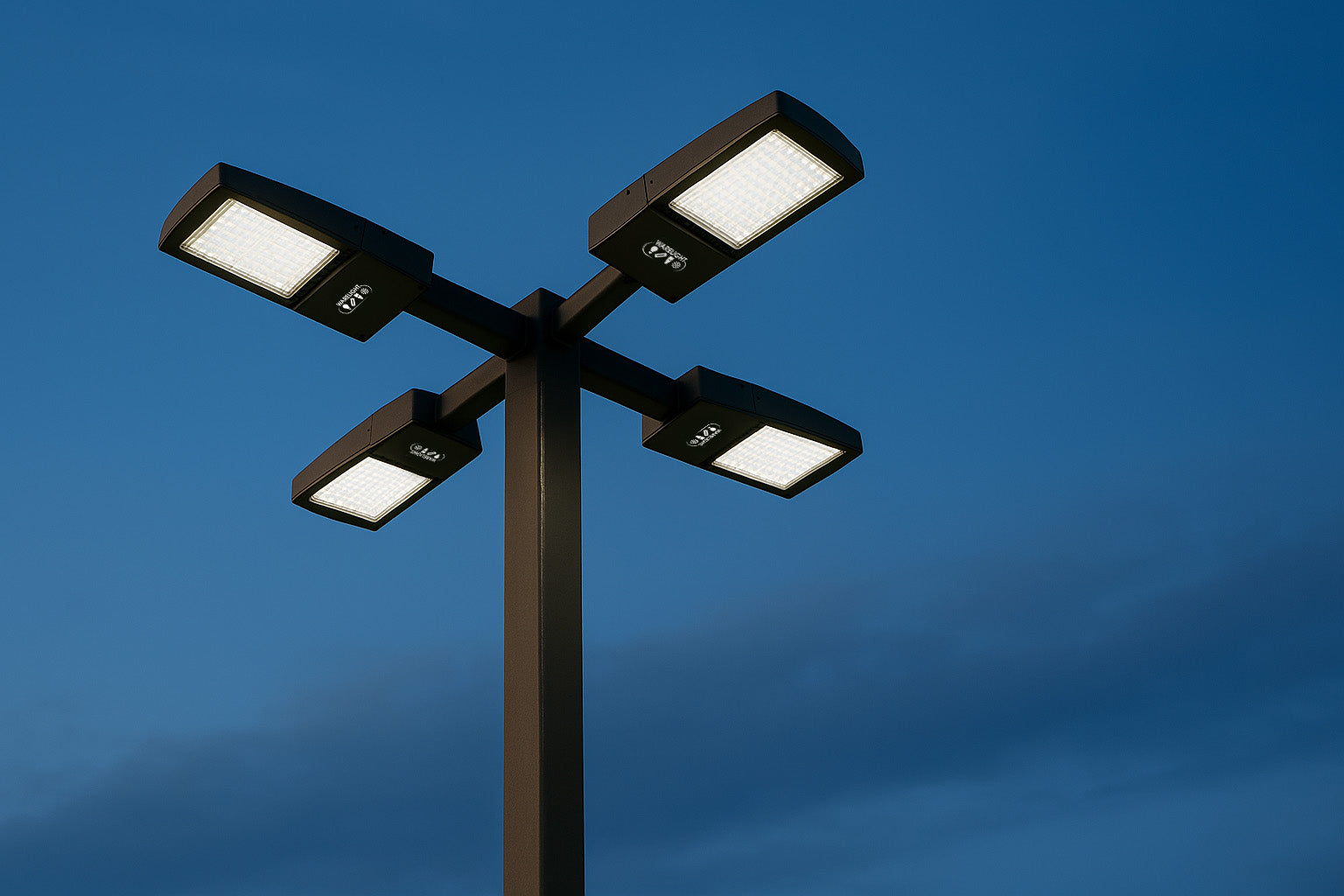 15 ft 4 Inch Square Area Lighting Pole With Quad Head LED 150W Slim ...