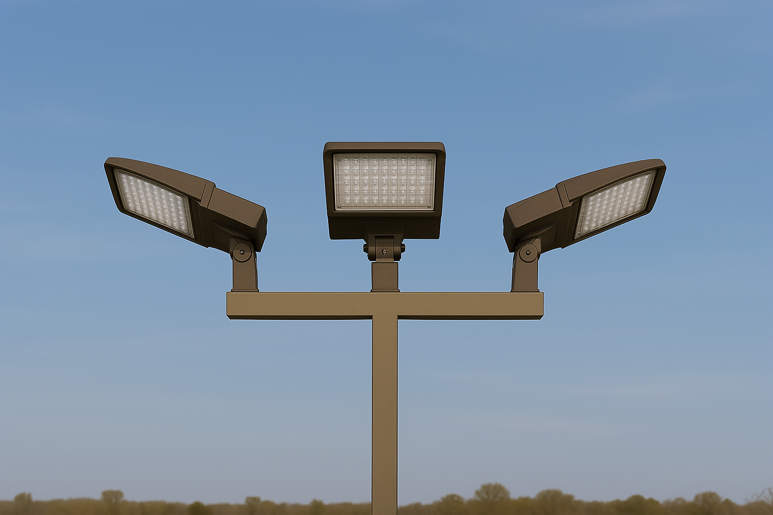 25 ft 4 Inch Square Area Lighting Pole With Triple Head LED 300W Slim ...