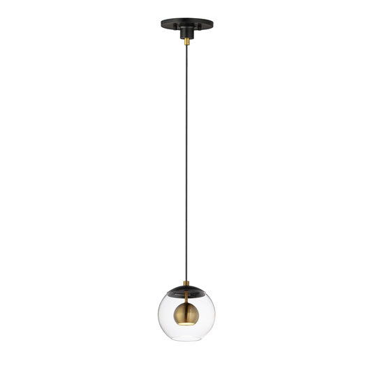 7" Nucleus LED Pendant, 480 Lumens, 8W, 3000K CCT, 120V, Black/Natural ...