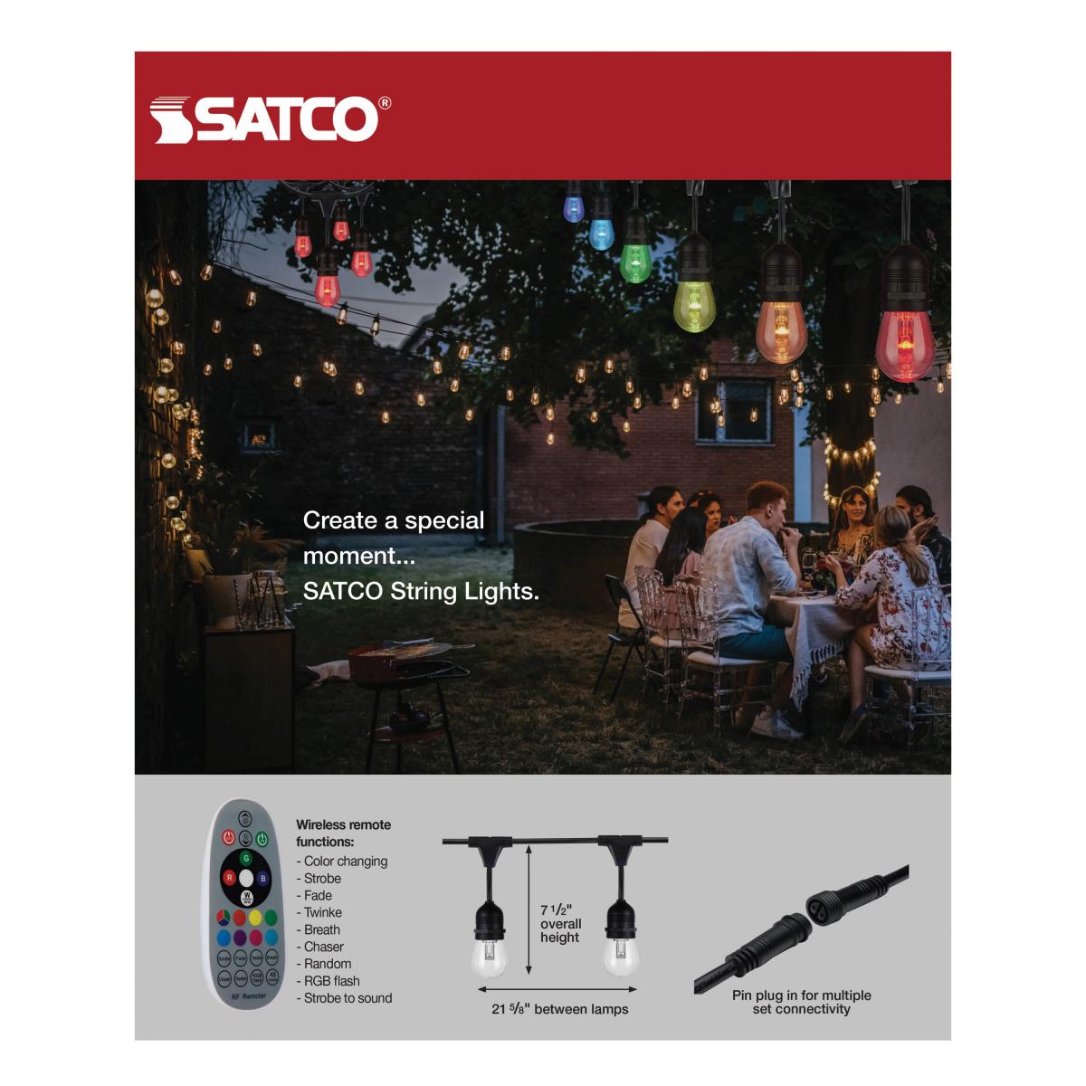 48FT, LED String Light; 15-S14 lamps, 12 Volts, RGBW with Infrared ...