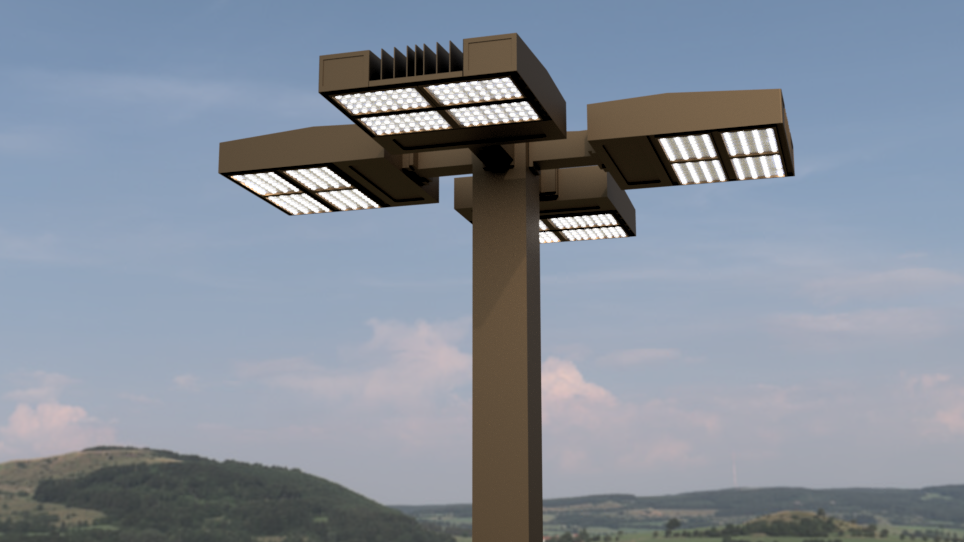 25 ft 4 Inch Square Area Lighting Pole With Quad Head LED 300W Slim ...