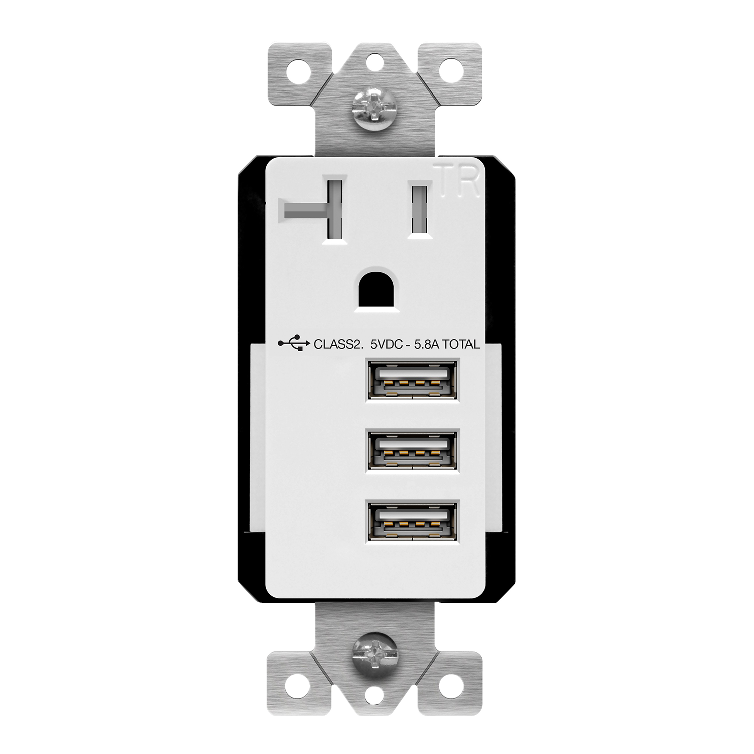5.8A Three USB Type A Wall Outlet Charger with Single 20A Tamper ...