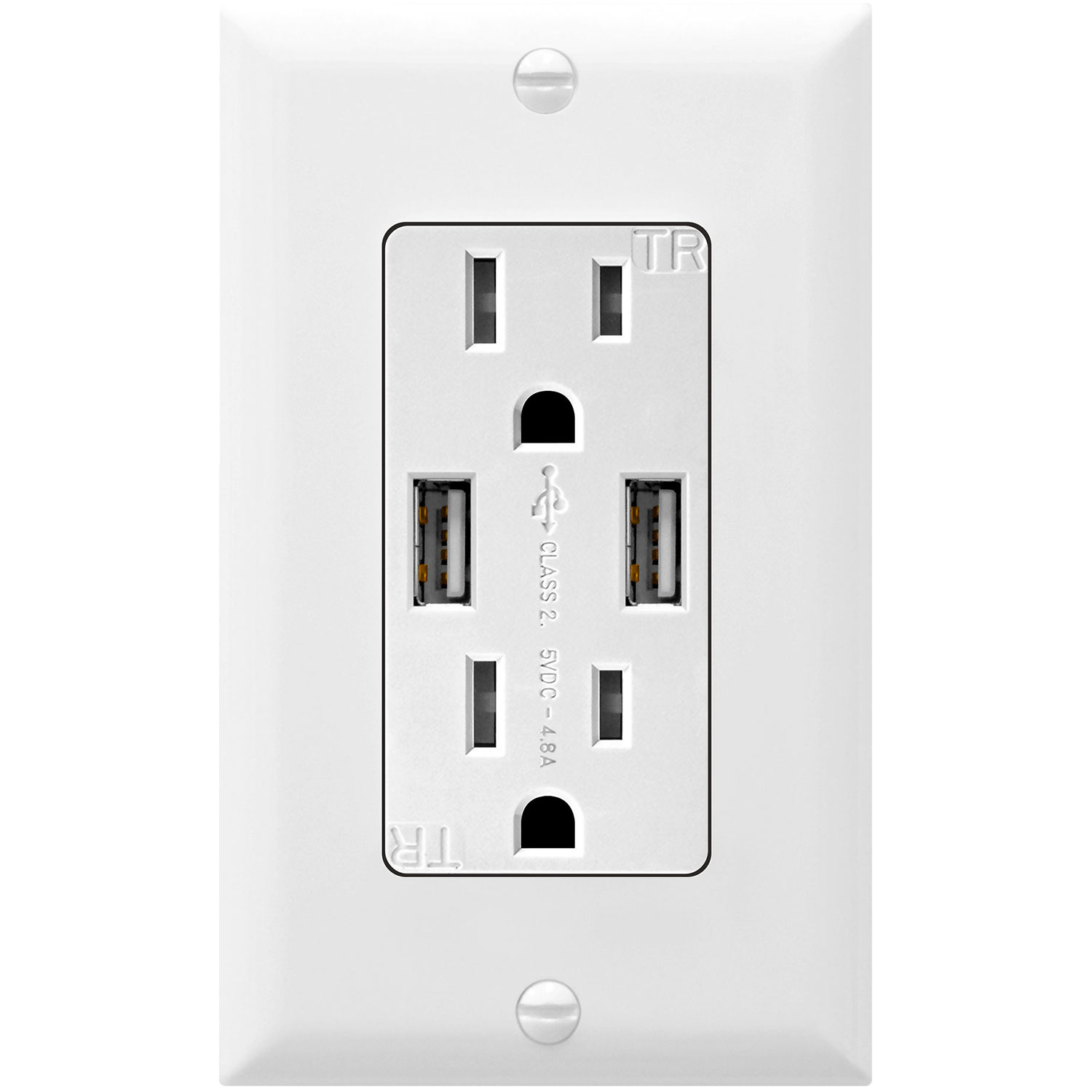4.8A USB Dual Type A Wall Outlet Charger with 15A Tamper-Resistant ...