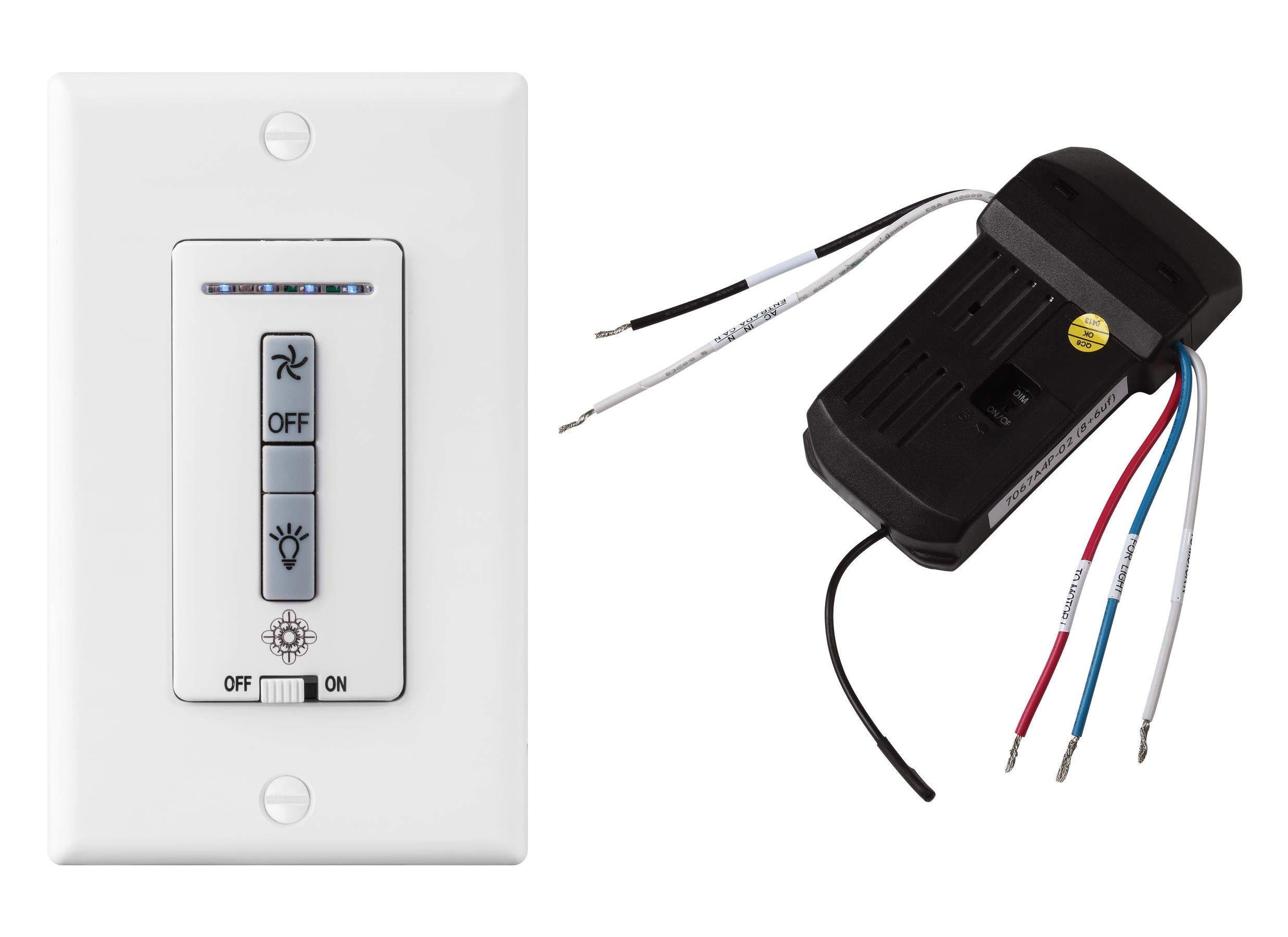 Hardwired wall remote control/receiver. Fan speed and downlight control ...